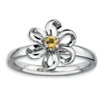 Lex & Lu Sterling Silver Stackable Expressions Citrine Flower Ring ...