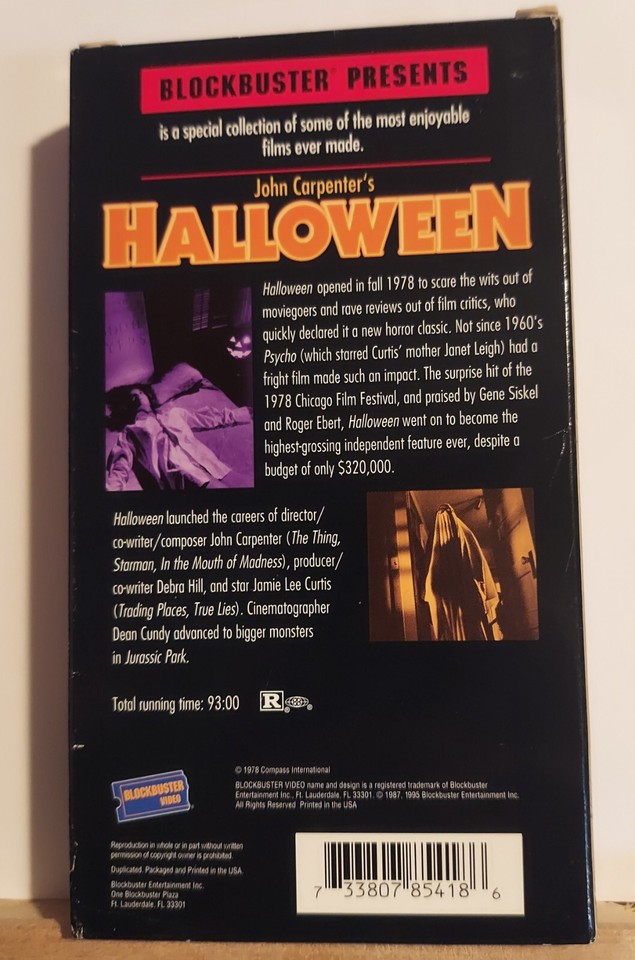 John Carpenter's HALLOWEEN blockbuster presents VHS rare slasher horror ...