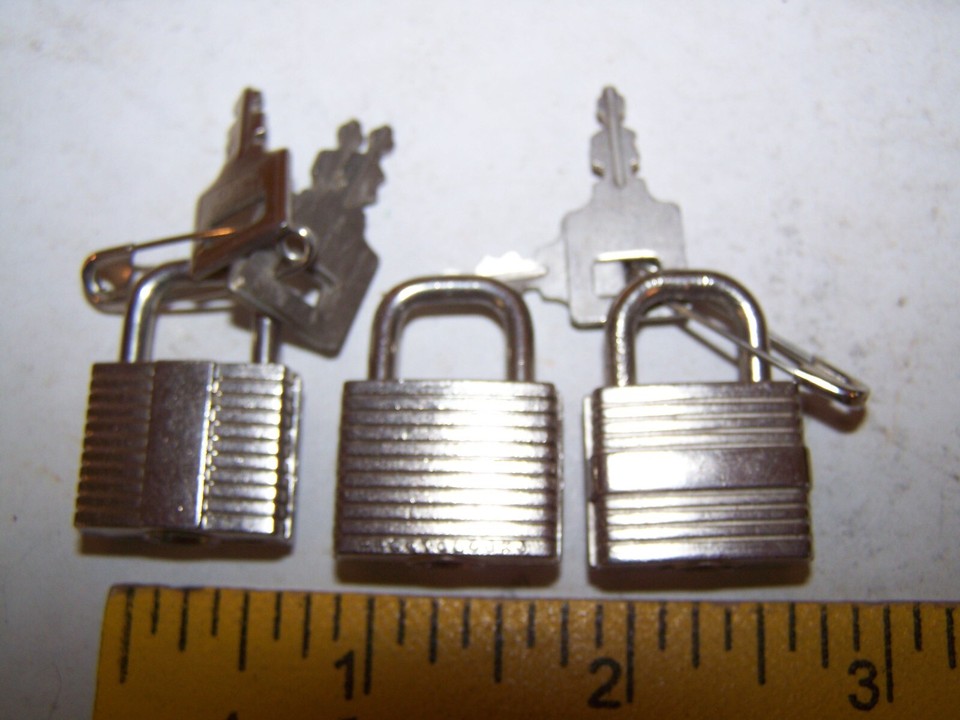 Lot of 3 Small Metal Padlock Mini Tiny Box Lock with Same Key Unbranded ...