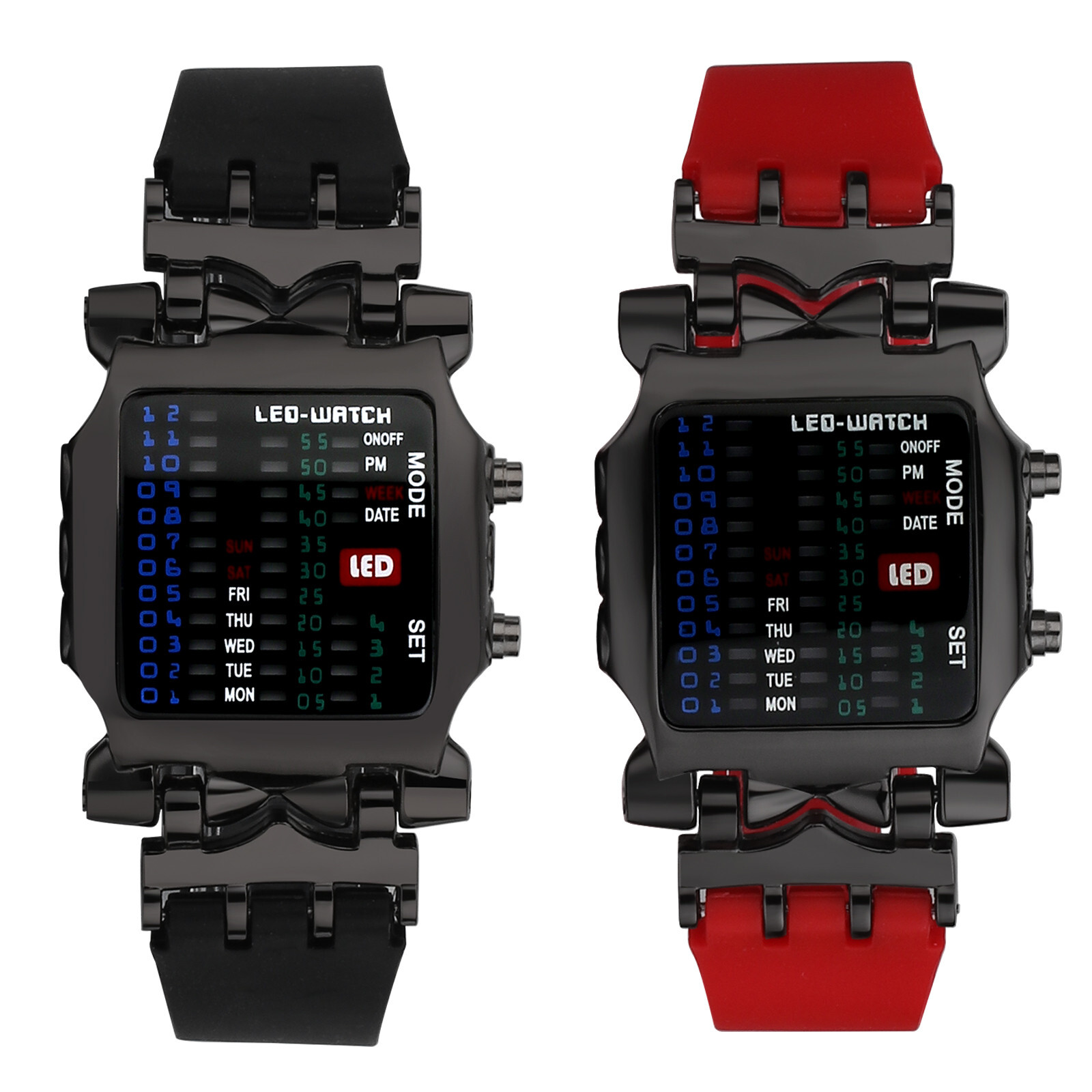 Men's Sports Digital Binary LED Display Calendar Watch Silicone Band ...