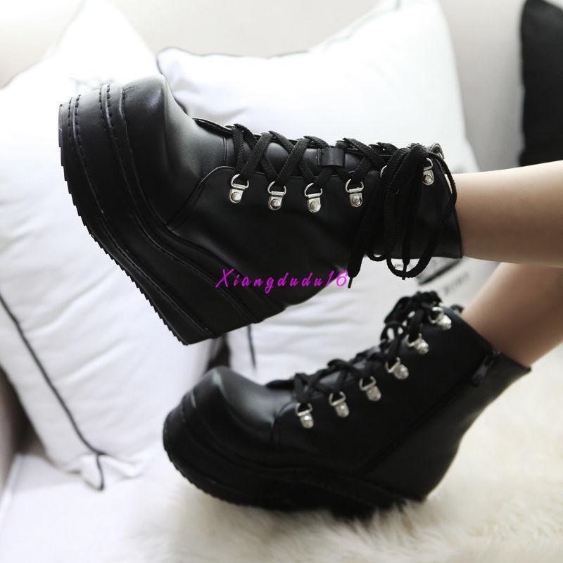 Ladies Women's shoes Lace up Punk Boots Platform Creepers Gothic Slouch ...