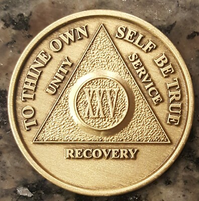 Alcoholics Anonymous 25 Year Recovery Coin Chip Medallion Medal Token ...