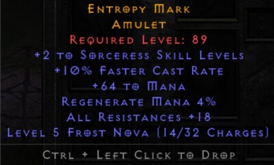 D2r crafted amulet sor amulet 2skills 10fcr 64mana 18all res --Non ...