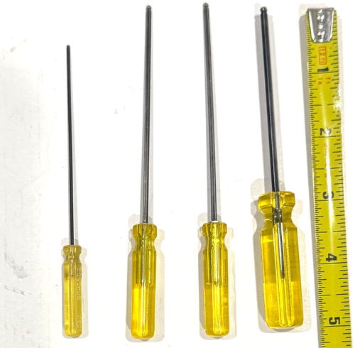 Set of 4 Extra-Long Hex Key Screwdrivers Yellow Handle Ball End ...