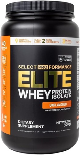Select Proformance Elite 20g Protein Whey Isolate Powder Unflavored 40 ...