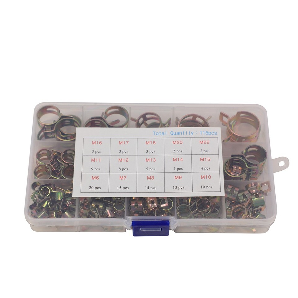 115x Spring Hose Clamps 6-22mm Fastener Kit Fuel Water Line Pipe Air ...