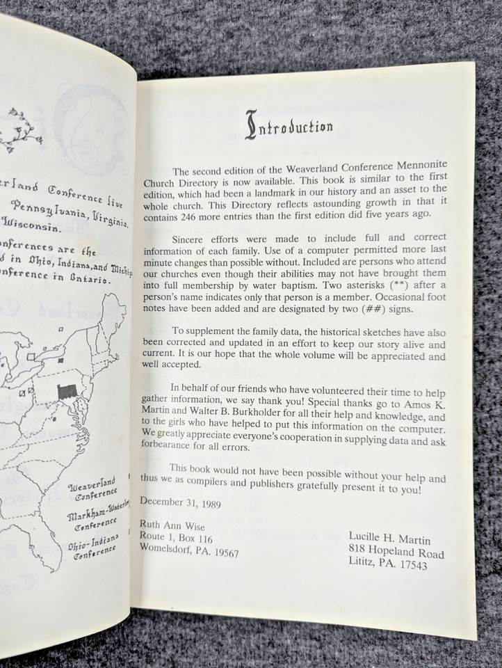 Directory of Weaverland Conference Mennonite Churches Pennsylvania 1990 ...
