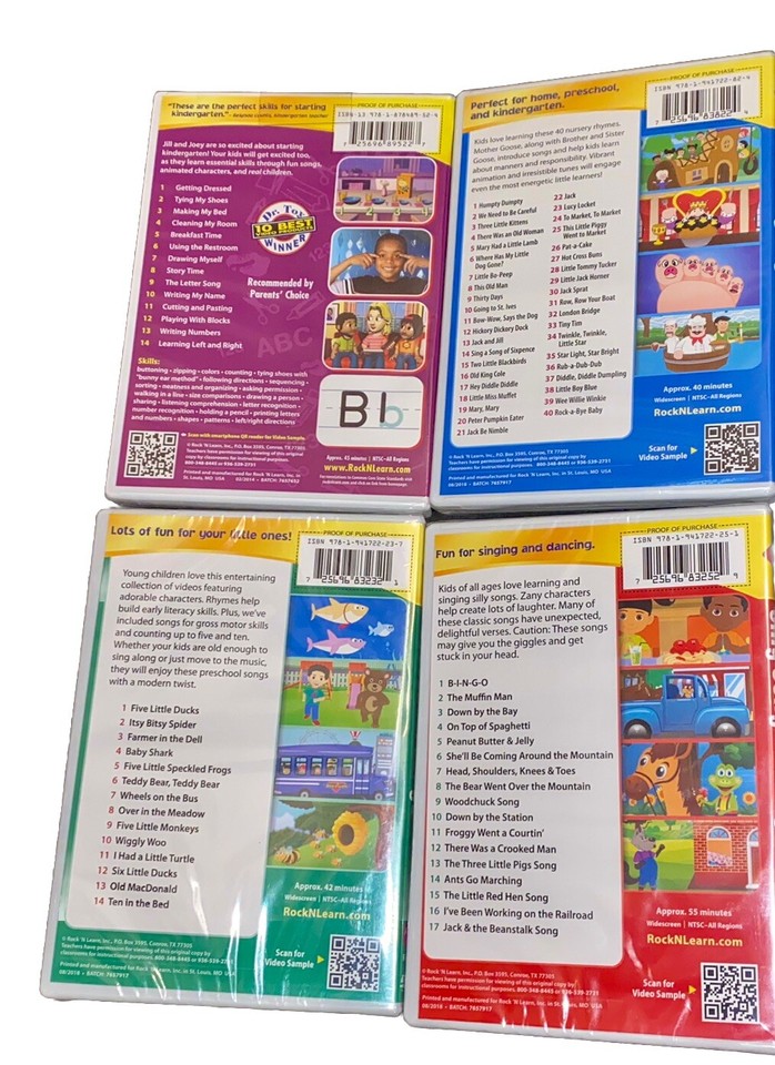 4 DVDs Rock N Learn Set Nursery Rhymes Kindergarten Silly Sing Alongs ...