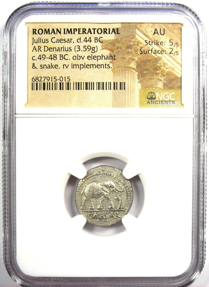 Julius Caesar AR Denarius Silver Elephant Roman Coin 49 BC - Certified ...