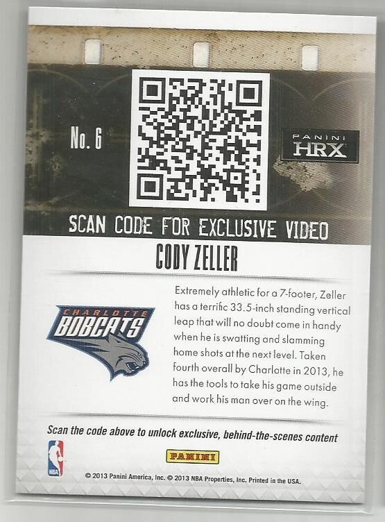 2013-14 Panini Prizm HRX Cody Zeller Rookie Charlotte Bobcats RC #6 | eBay