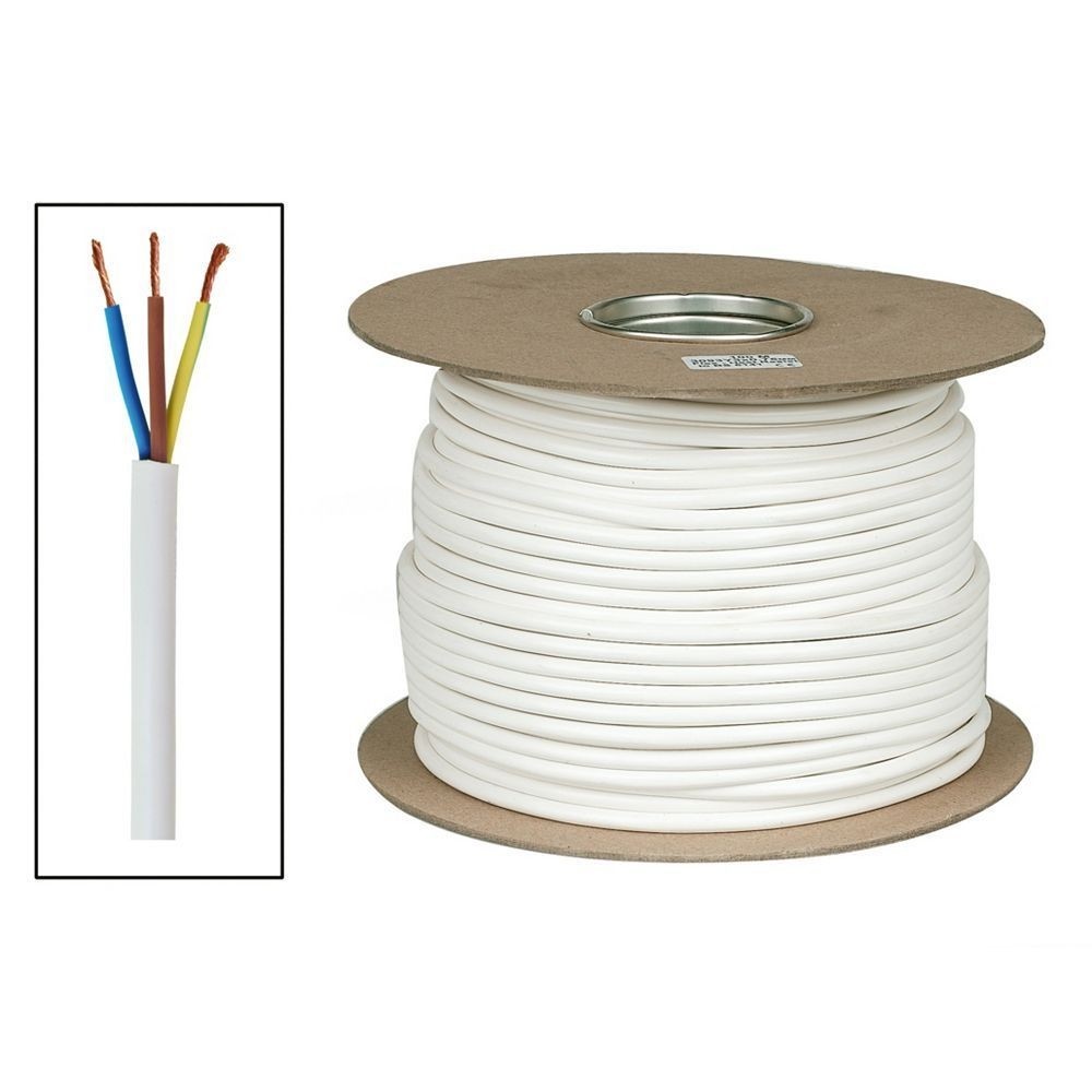 3093Y Heat Resistant 3 Core 1.5mm White Flexible Cable. Various Lengths ...