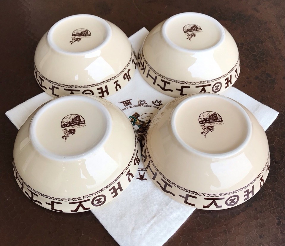 4 True West Westward Ho Rodeo Pattern Western Soup Bowls | eBay