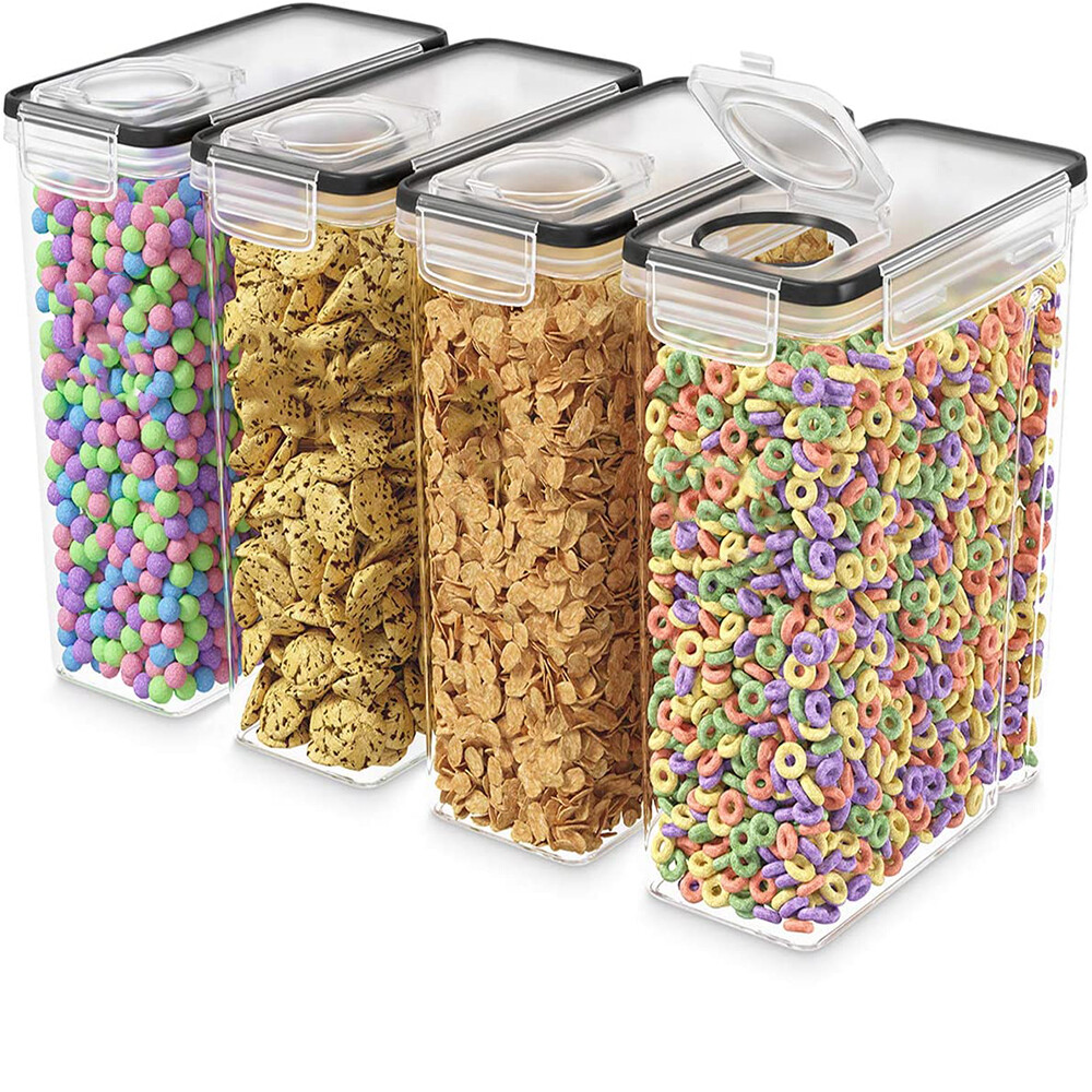 4x Containers Airtight Food Storage Kitchen Accessories Cereal Tub Lid ...