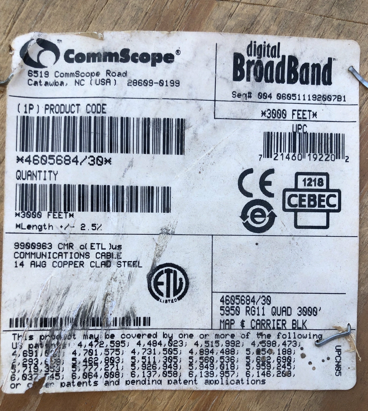 Commscope 5950 RG11 Quad, 14awg 75 Ohm CATV Coax Cable, 100 Foot Length ...