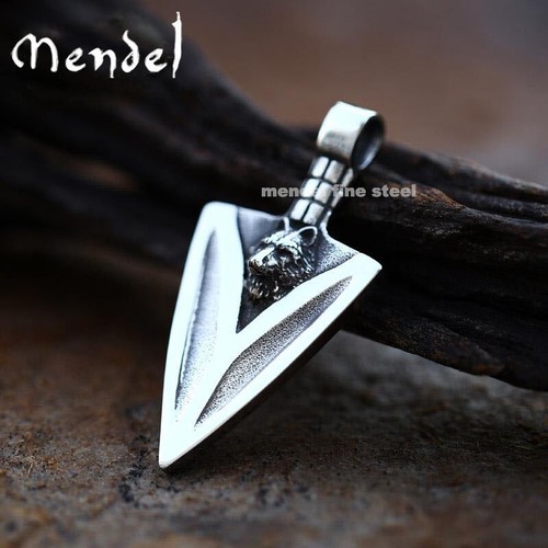 MENDEL Stainless Steel Mens Statement Arrowhead Wolf Pendant Necklace ...