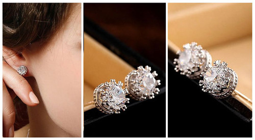 Elegant Silver 2.5 Cts CZ *Crown* Jewelry Set: Necklace+Earring | eBay