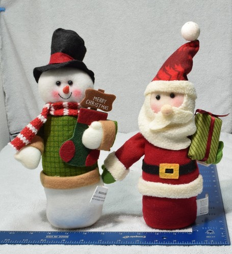 Snowman and Santa Winter Dressed Bean Bag Base Figures Free Standing 12 ...