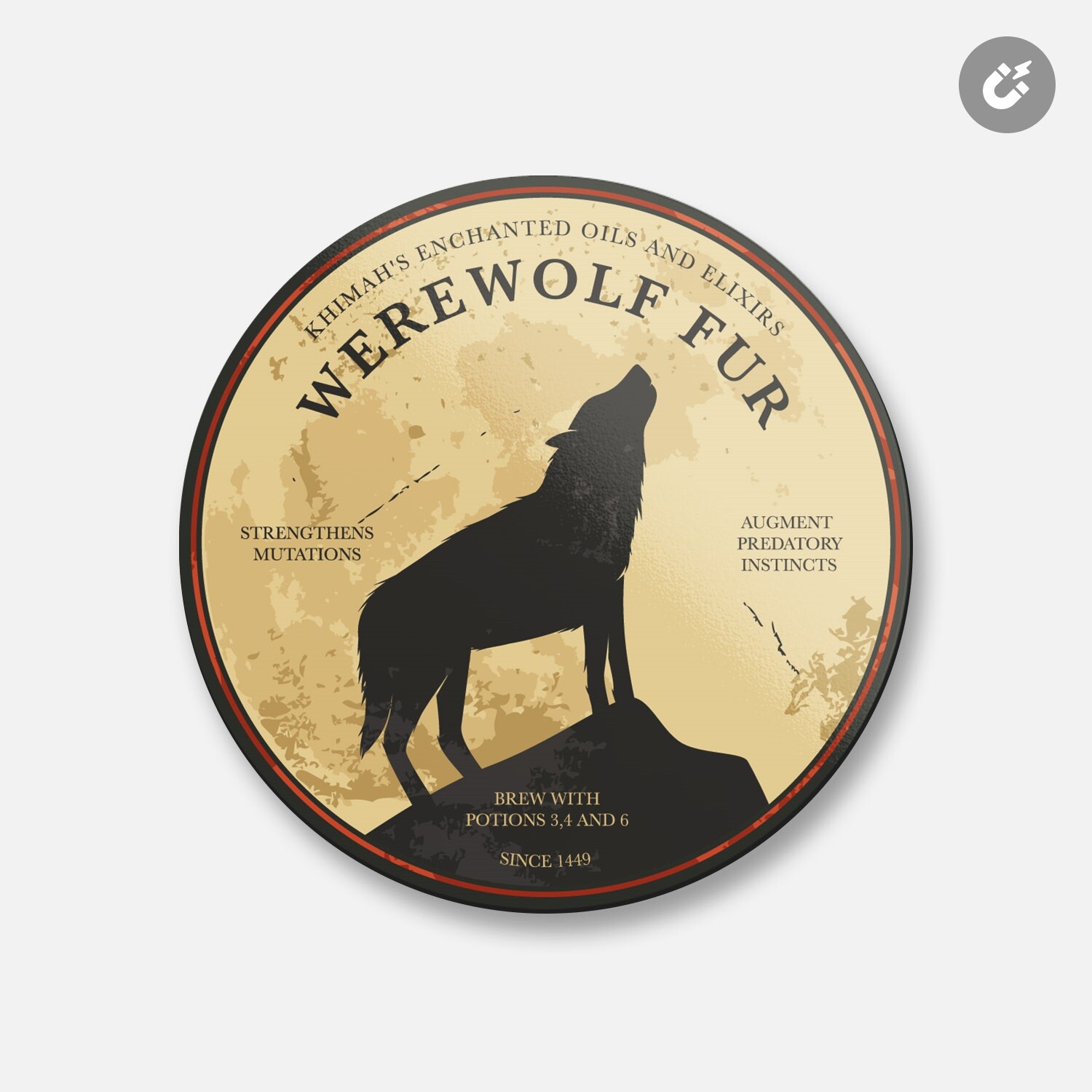 Halloween Potion Vintage Label Werewolf Fur | 4'' X 4'' Round ...