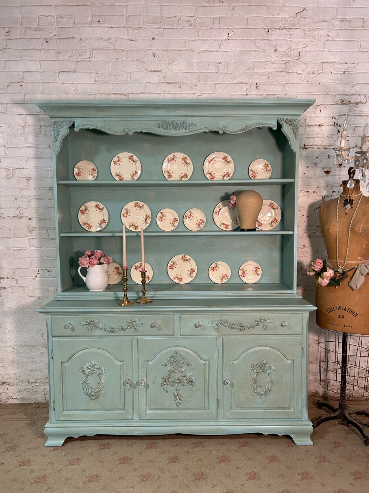 Painted Cottage Shabby Chic China Cabinet | eBay