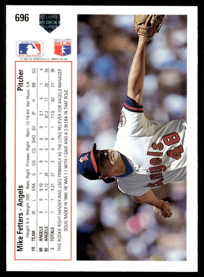 1991 Upper Deck 696 Mike Fetters California Angels Baseball Card | eBay