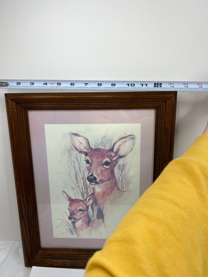 Vintage Paul Whitney Hunter Deer & Fawn - Framed Print with Wooden ...