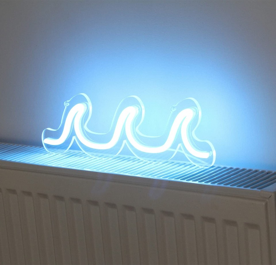 Wave Neon Signs Light Blue LED Night Lights With Dimmable Switch For ...