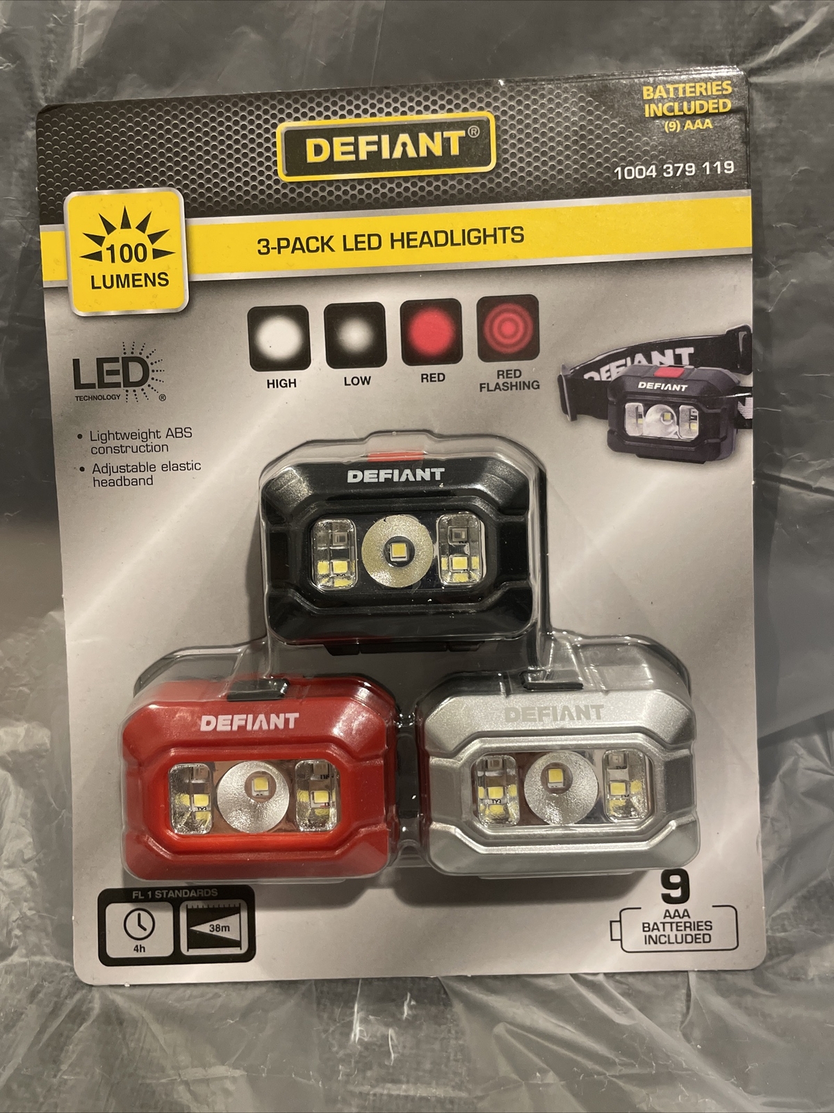 Defiant 3-Pack - LED Headlights 100 Lumens (1004 379 119) Black, Red ...