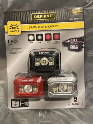 Defiant 3-Pack - LED Headlights 100 Lumens (1004 379 119) Black, Red ...