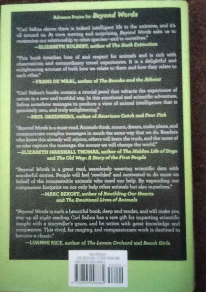 Beyond Words What Animals Think and Feel Carl Safina Hardcover Book ...