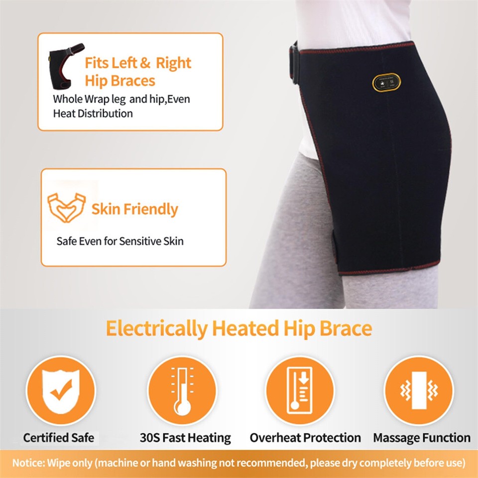 Electric Heated Hip Brace Massager 3 Modes Vibration Thigh Brace ...