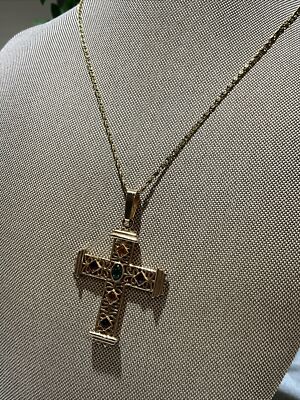 BEAUTIFUL Gold Plated Rhinestone Cross Pendant Necklace 17" | eBay