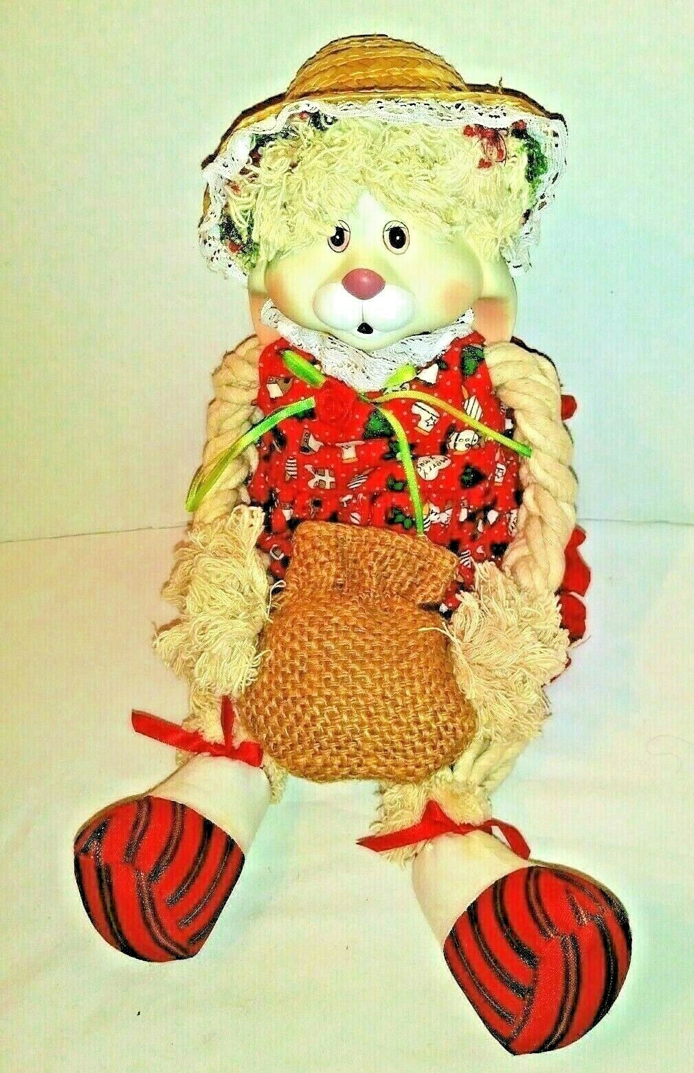 House of Lloyd FLOSSIE Rabbit MOP Doll Shelf Sitter 17" Porcelain Face ...