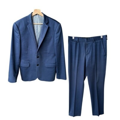 Express Suit Set Pants Blazer Blue Photographer Fitted Preppy Sz 38 ...