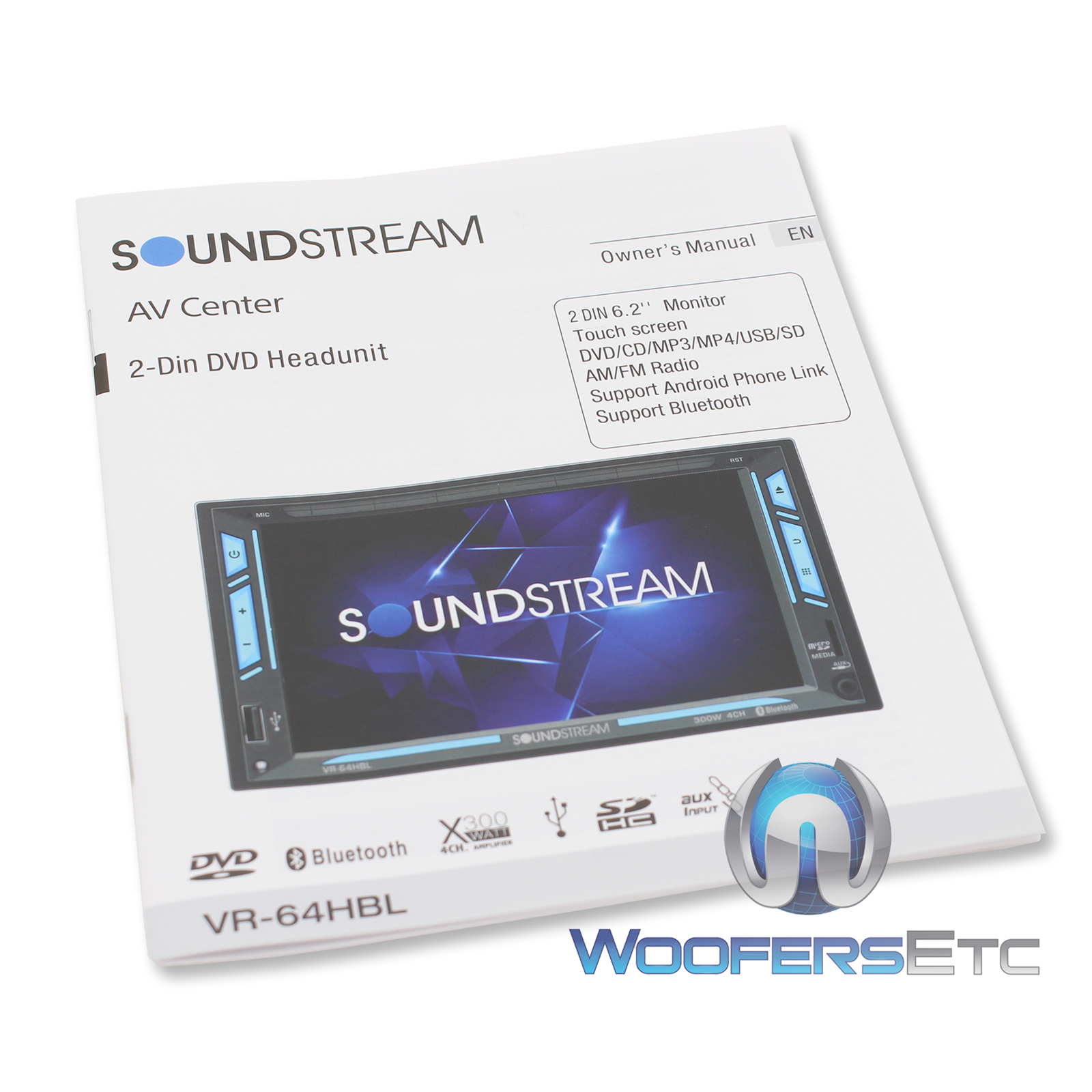 SOUNDSTREAM VR-64HBL 6.2" CD DVD BLUETOOTH USB ANDROID 300W AMPLIFIER ...