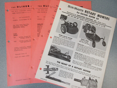 Oliver Sun-Master Rotary Mowers for Super 55 Tractor Brochure 2 Page w ...