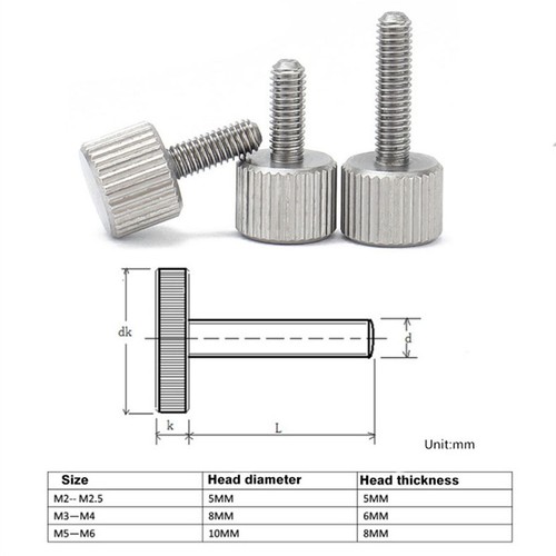 Knurled Stainless Steel Thumb Screw M2 M3 M4 M5 M6 Flat Head Thumbscrew ...
