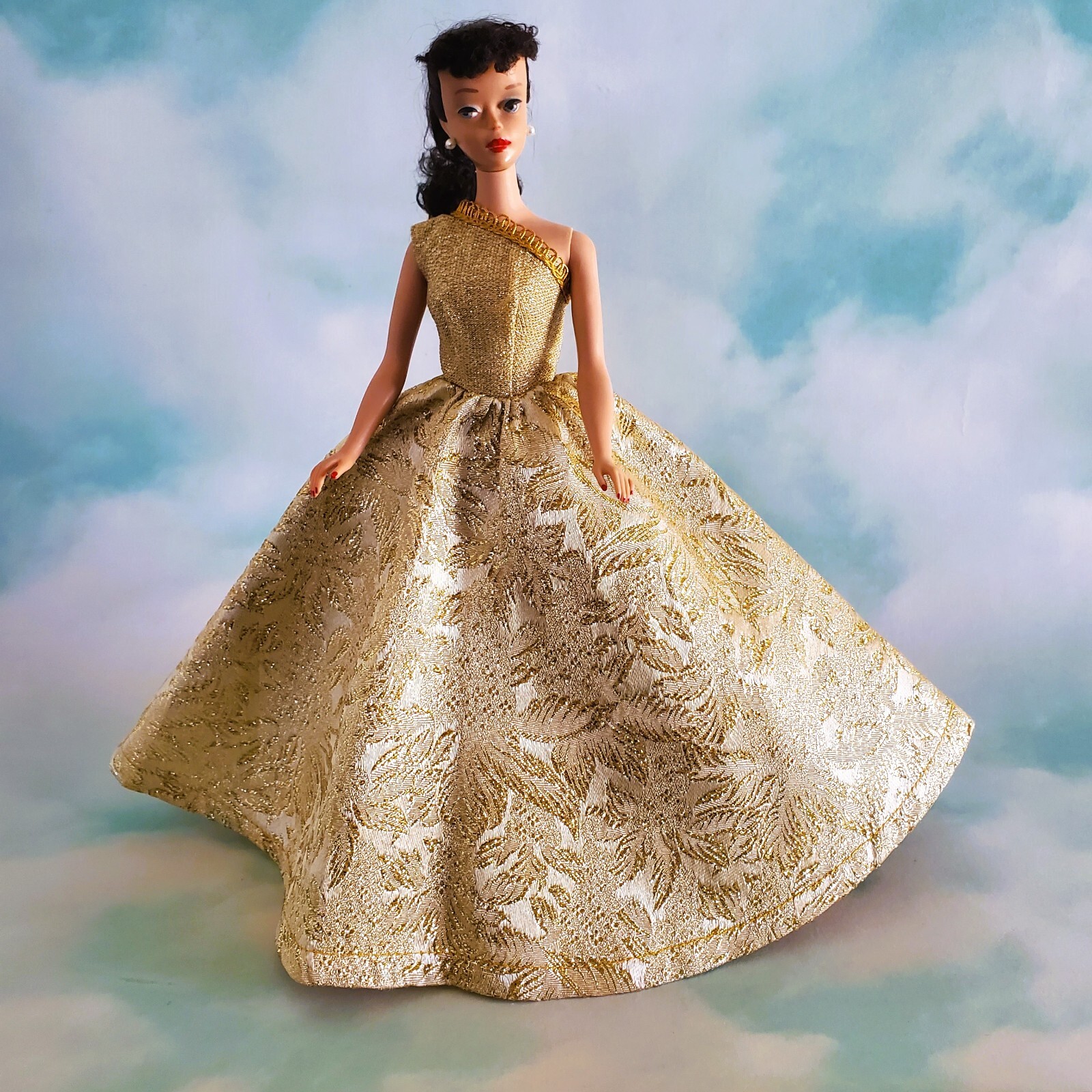 Vintage 1960s BARBIE SIZE PREMIER TOGS #786 GOLD BROCADE GOWN DRESS ...