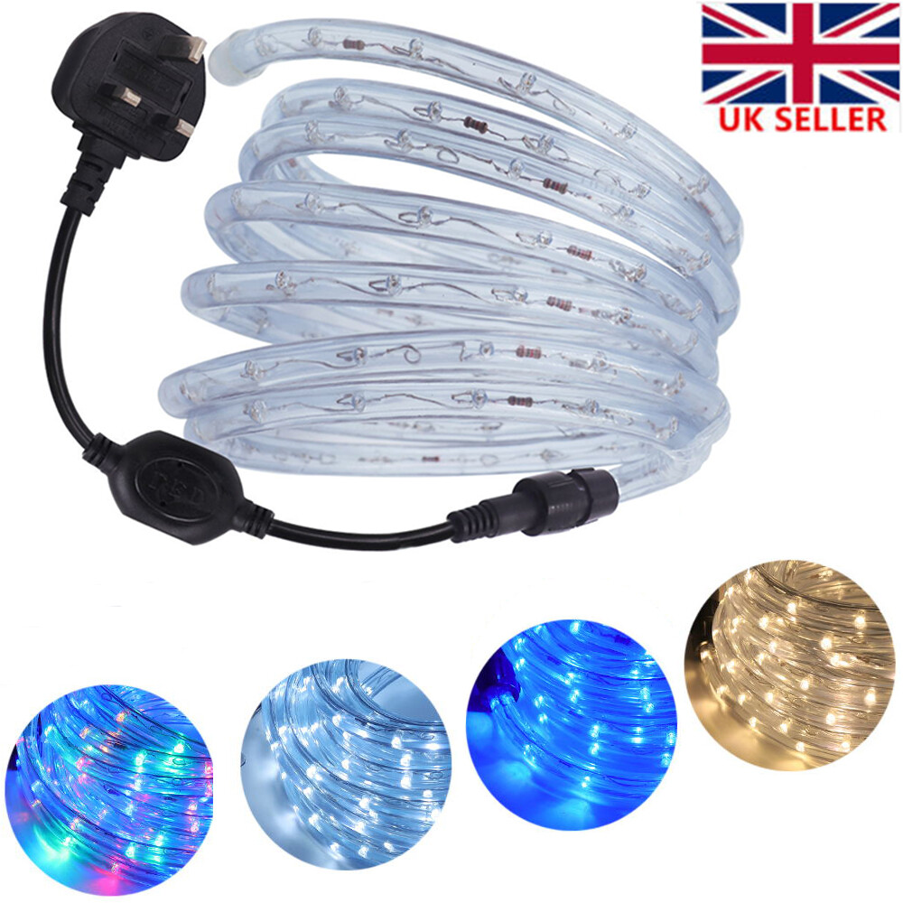 220V Mains Plug In LED Rope Tube String Fairy Lights Waterproof Outdoor ...