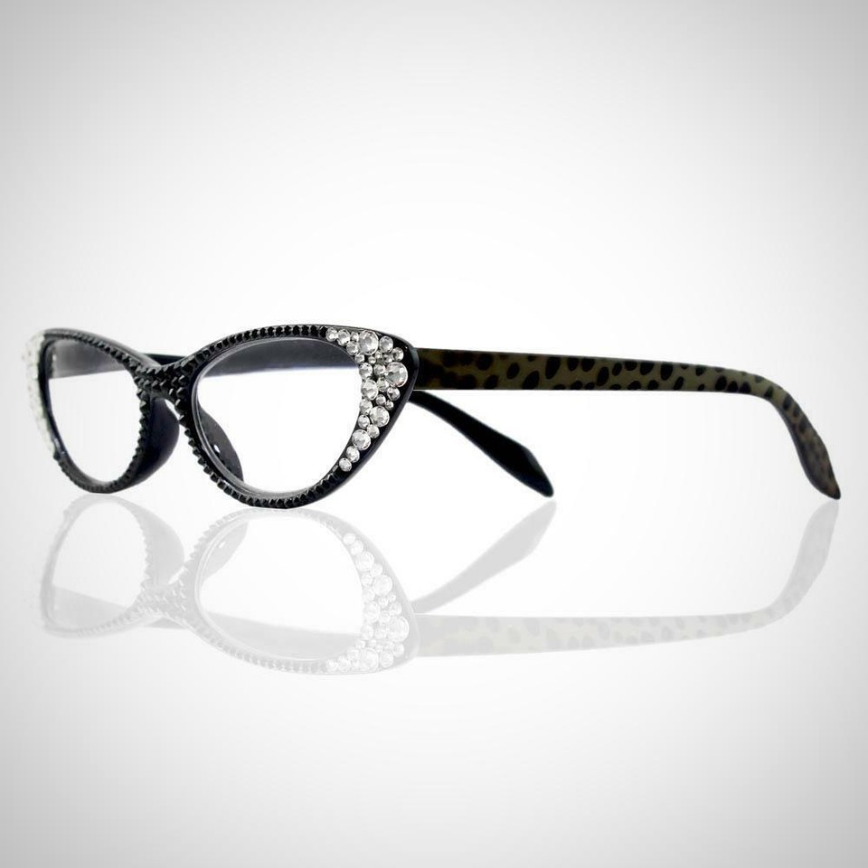 JIMMY CRYSTAL Women's Black Readers with Black Clear Swarovski Crystals ...