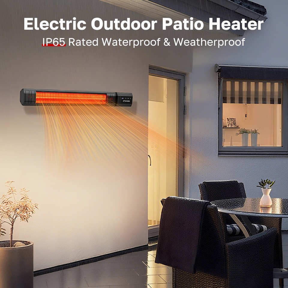 Electric Infared Patio Heater 1500W IP65 Waterproof 9 Heating Levels ...