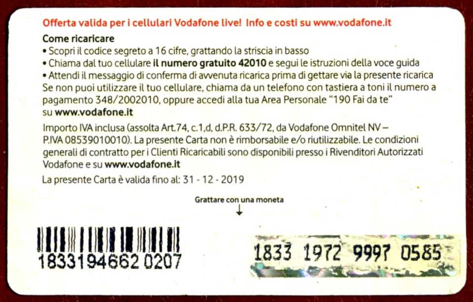 Vodafone Recharge Card Vodafone Live! 31-12-2019 | eBay UK