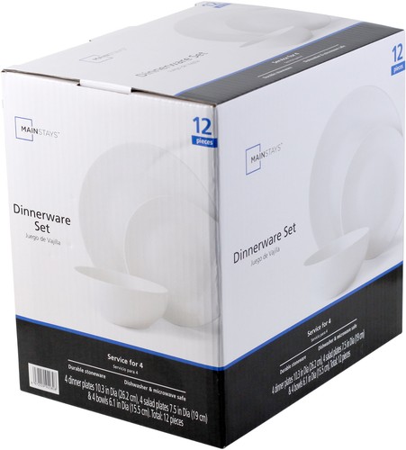 Mainstays Glazed White Stoneware Dinnerware Set, 12-Pieces Durable ...