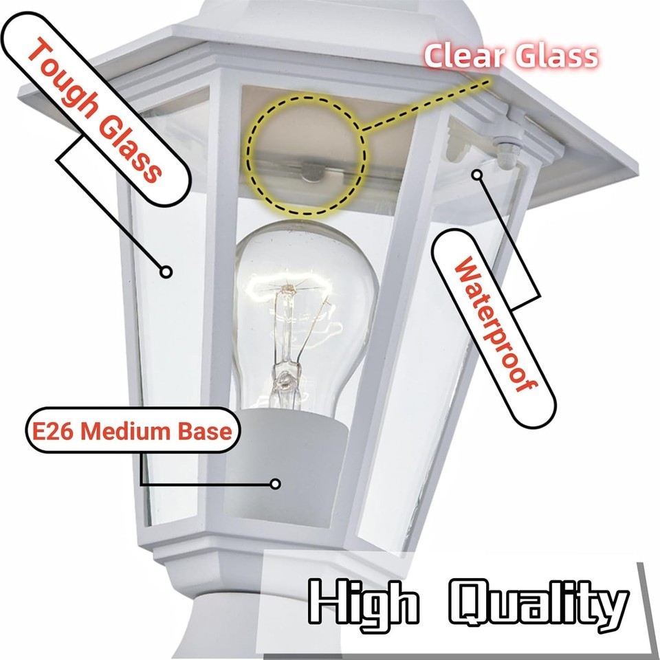 White Outdoor Post Light, Pole Lantern, E26 Base 60W Max, Aluminum ...