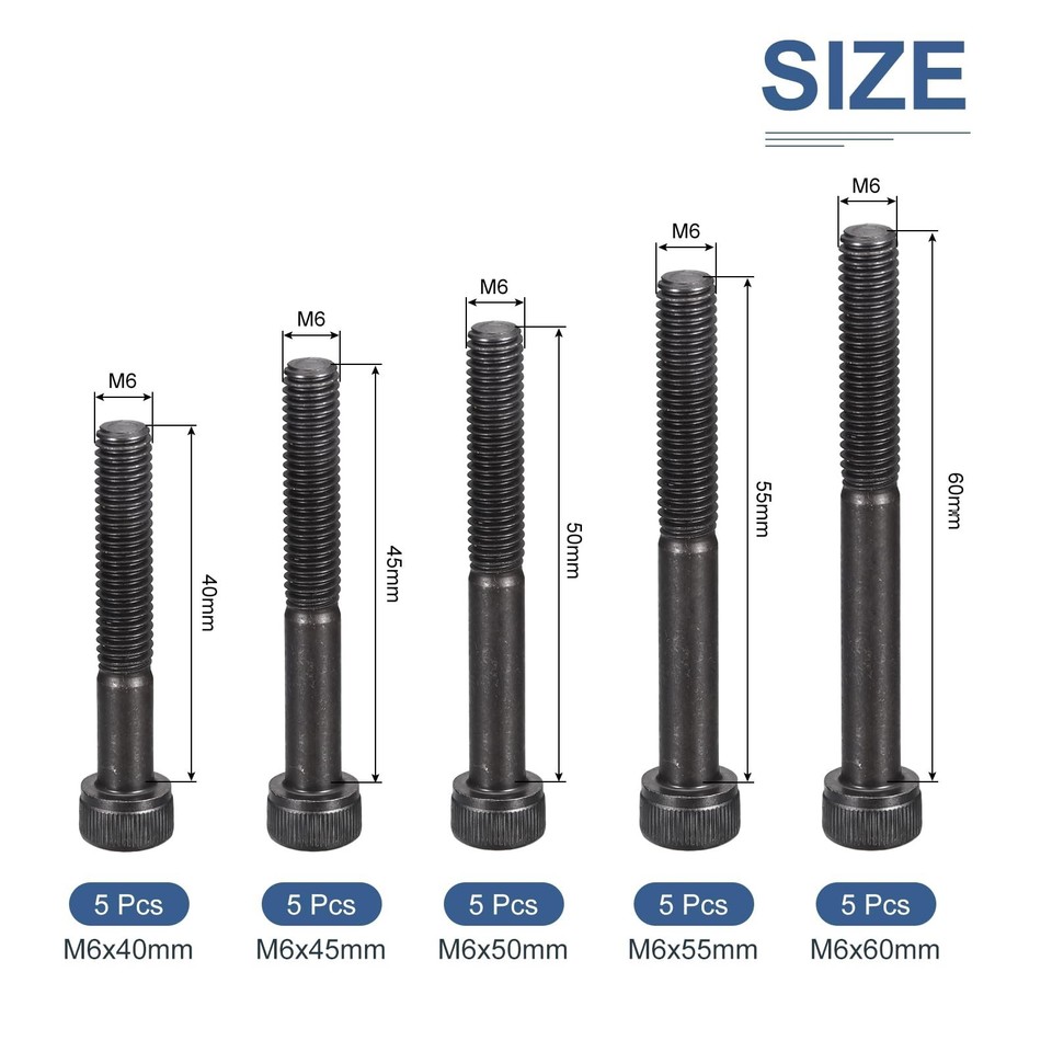 25Pcs M6 Metric Screw Assortment, M6 Bolts Socket Head Screws, 12.9 ...