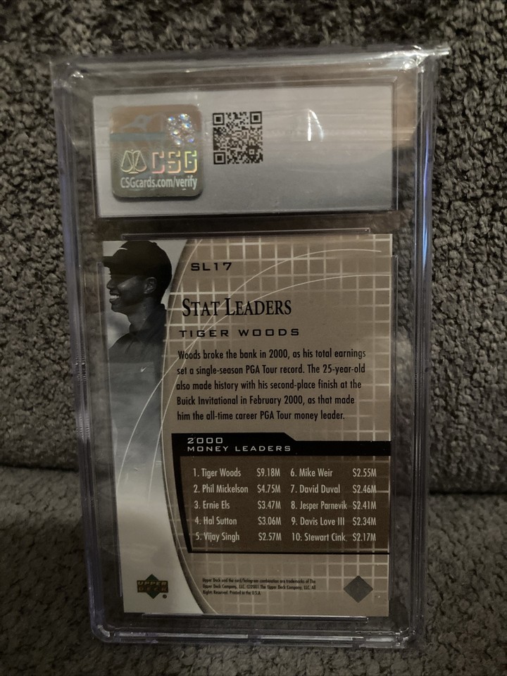 2001 Upper Deck Stat Leaders Tiger Woods #SL17 CSG 9.5 Rookie RC | eBay