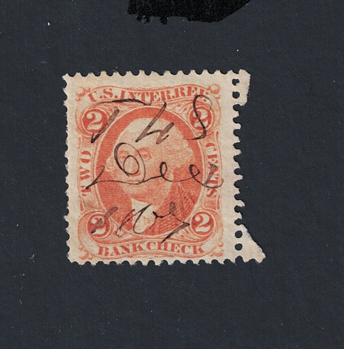 1862-71 U.S.First Issue Revenue Washington 2c Orange Bank Check Sc#R6c ...
