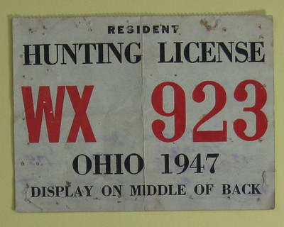 1947 Resident Ohio Hunting & Trapping License Back Tag ...Free Shipping ...