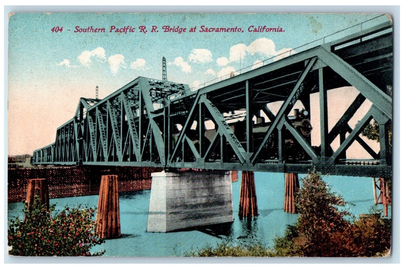 c1910 Southern Pacific Railroad Bridge Locomotive Sacramento California ...