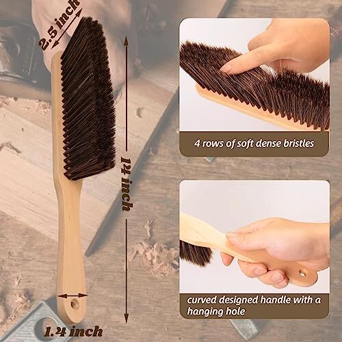 2 Pieces Woooden Dust Brush Hand Broom Bench Brush with Long Wood ...