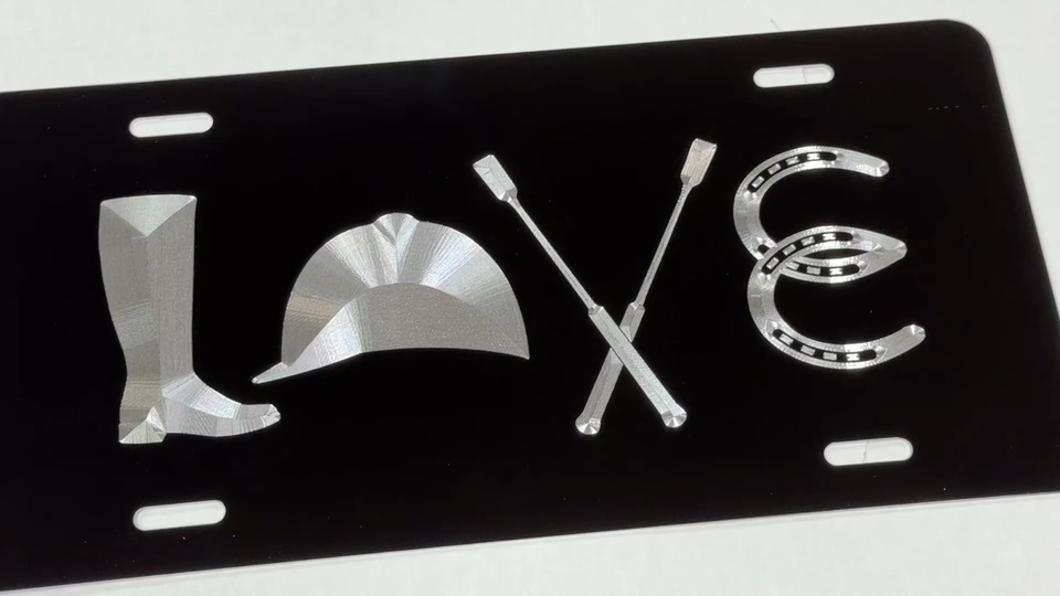 Equestrian Horse Love Car Tag Diamond Etched Engraved Aluminum License ...